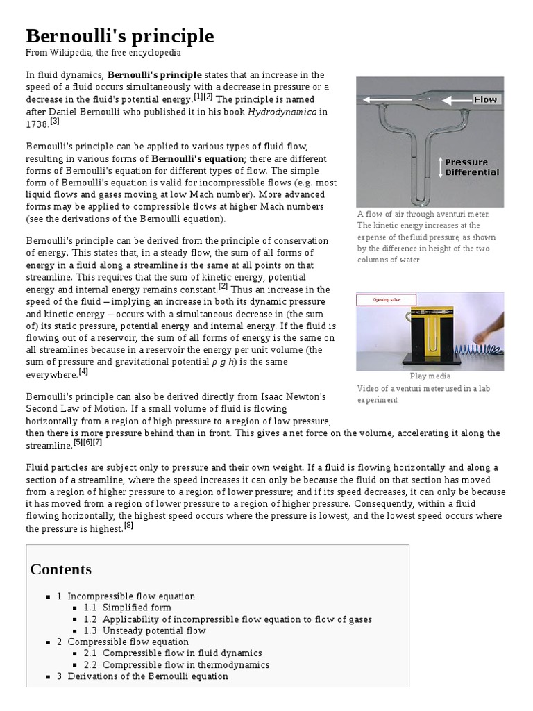 Bernoulli's Principle | PDF | Fluid Dynamics | Pressure