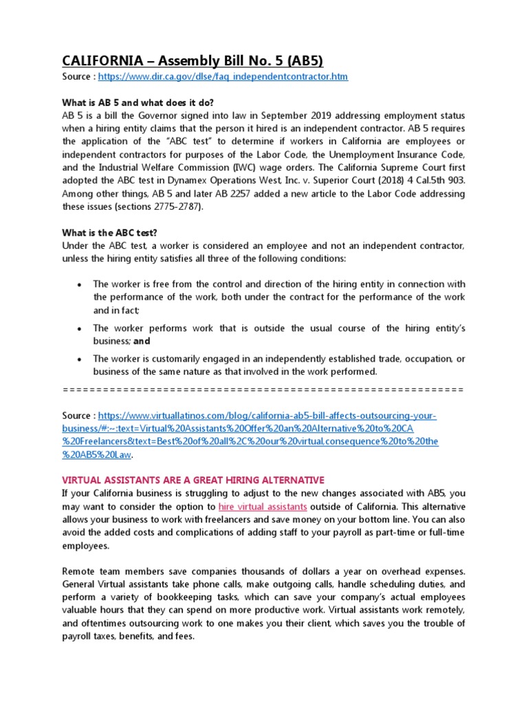California AB5 Law | PDF | Employment | Economies