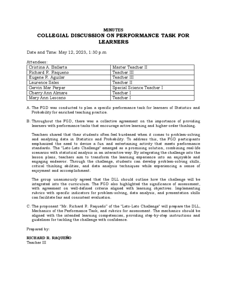 Minutes COllegial Discussion Richard Raqueno | PDF