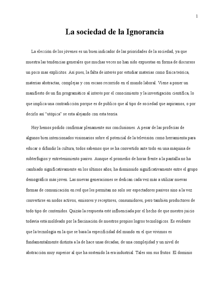 La Sociedad De La Ignorancia Pdf Sociedad Conocimiento