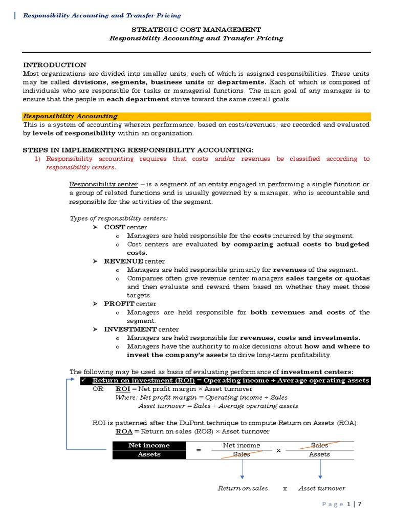 STRATEGIC COST MANAGEMENT - Responsibility Accounting and Transfer ...