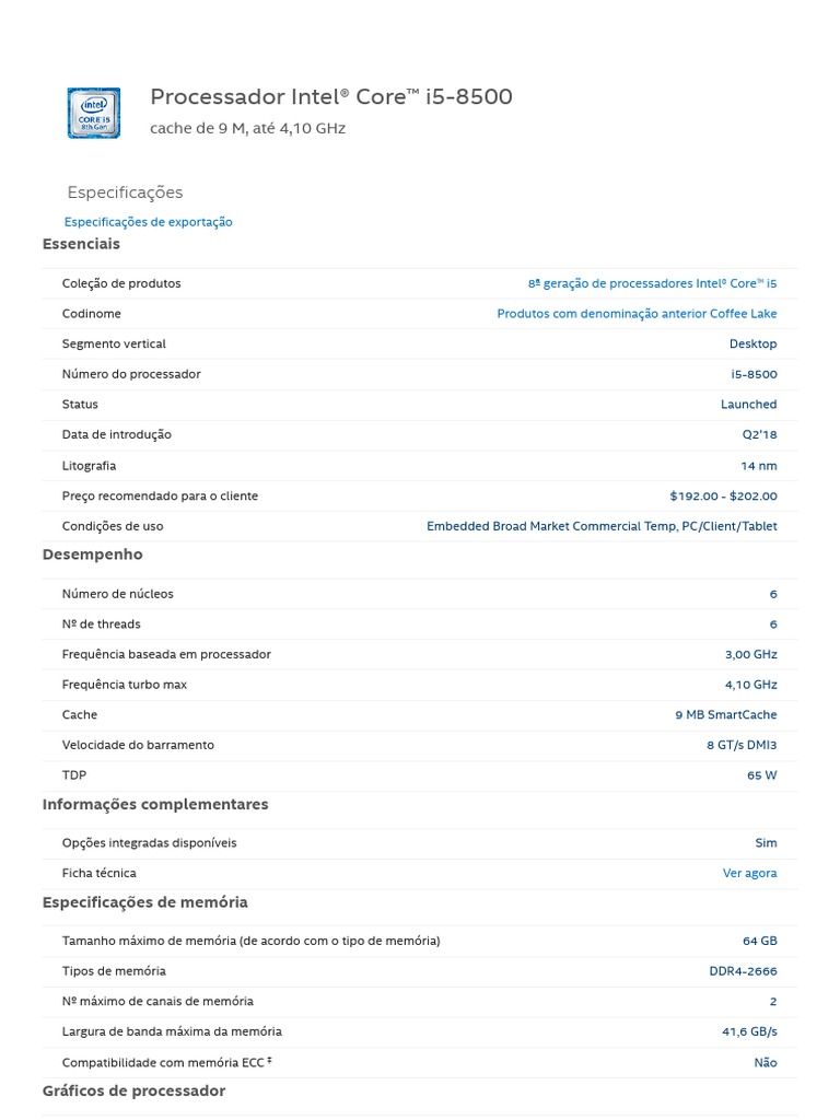 01 - Ark Intel Core I5-8500 | PDF | Microprocessador | BIOS