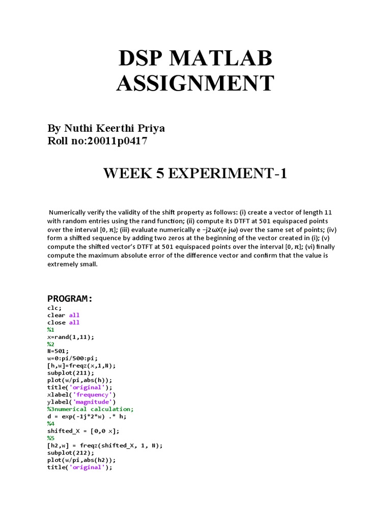 20011P0417 DSP Matlab Assignment | PDF | Telecommunications Engineering | Signal Processing