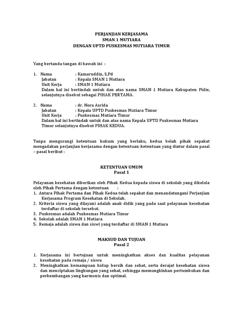 Mou Puskesmas Dengan Sekolah Pdf