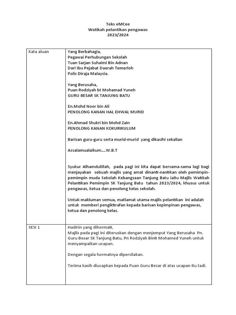 Teks MC Gee-Watikah | PDF