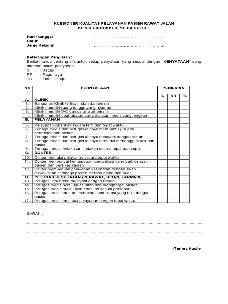Kuesioner Kualitas Pelayanan Pasien Rawat Jalan | PDF