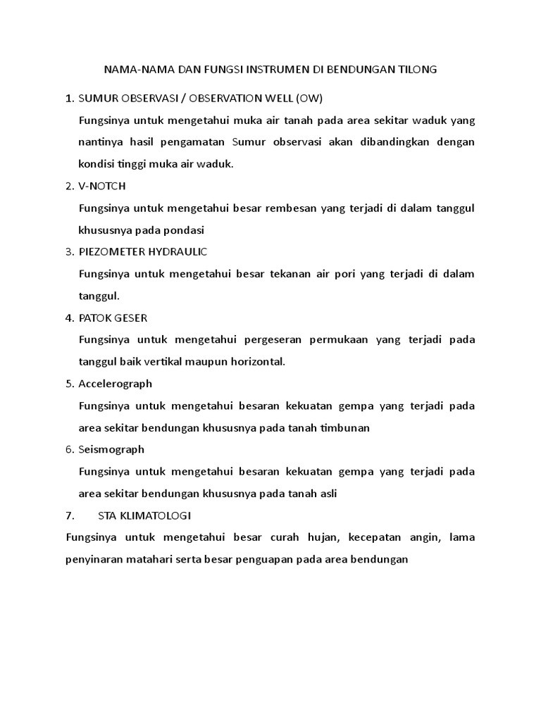 Instrumen Bendungan Tilong | PDF