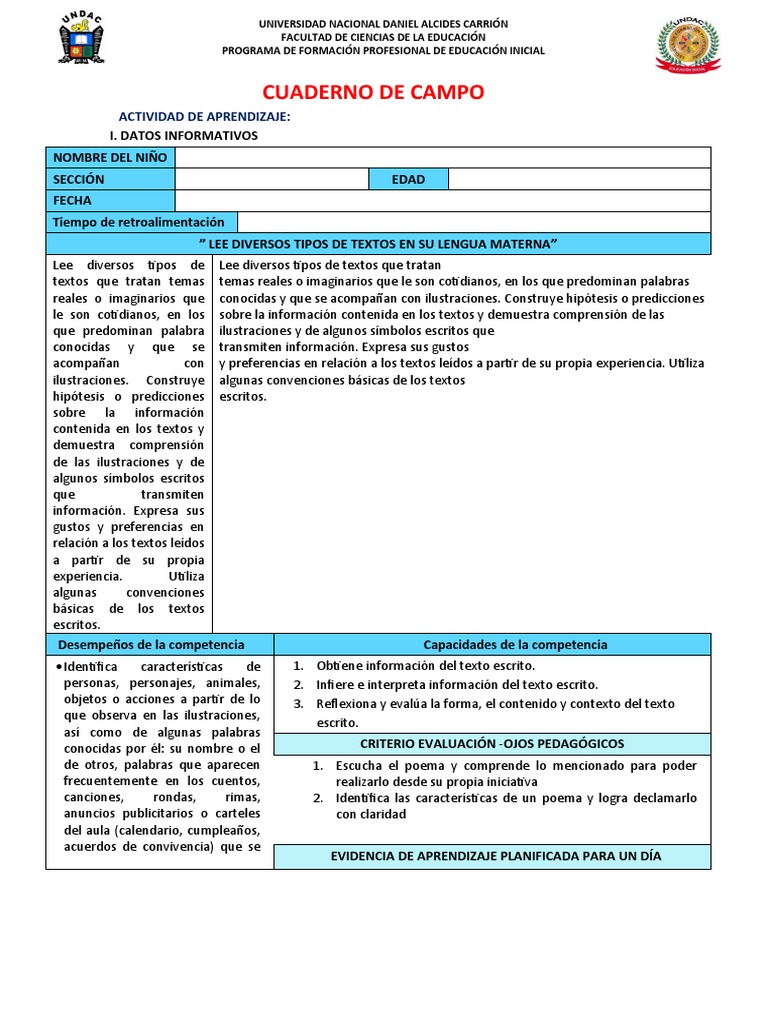 Formato De Notas De Campo