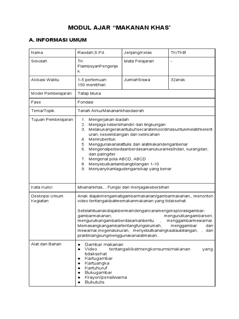 Modul Ajar Makanan Khas Salinan | PDF