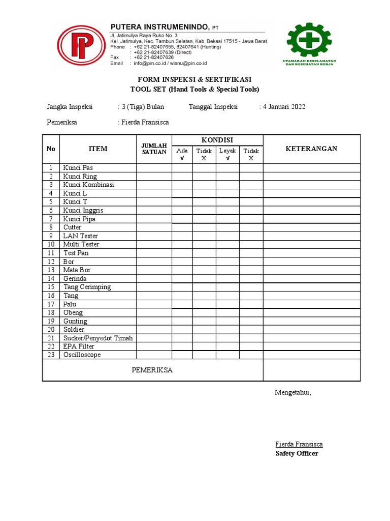 7.2 Draft Inspeksi Hand Tool | PDF