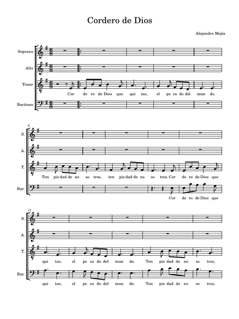 Cordero de Dios - Mejía - 3 Voces | PDF | Música à capela | Canto