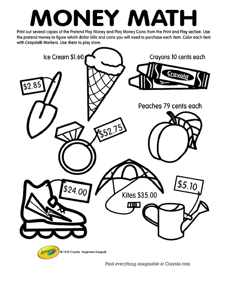 Money Math Coloring Page - Crayola | PDF