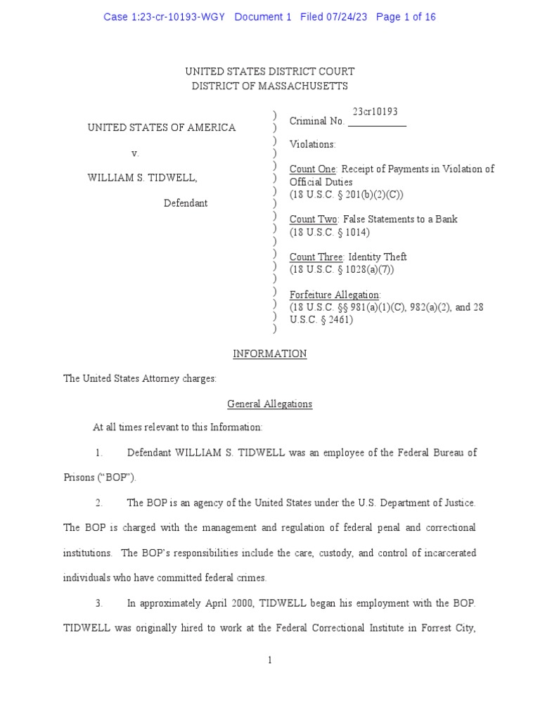 Usa Via Tidwell BOP-EX-employee July 2023 | PDF | Federal Bureau Of ...