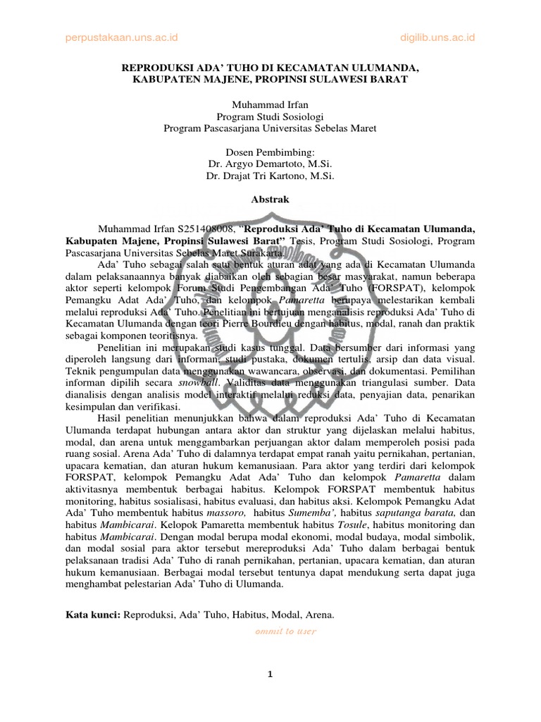 Reproduksi Ada' Tuho di Ulumanda | PDF | Ilmu Sosial