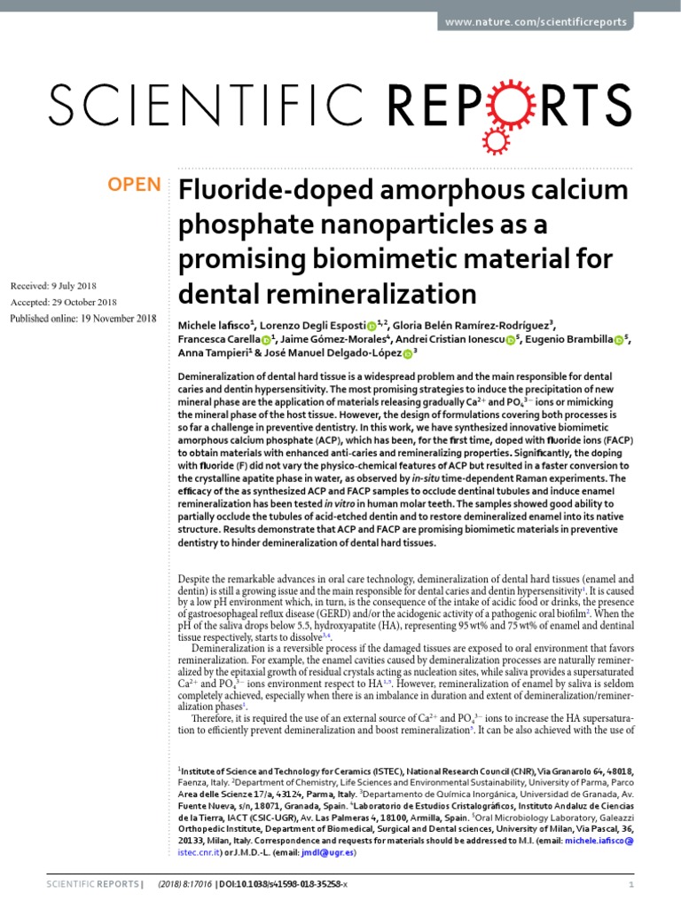 Fluoride-doped amorphous calcium phosphate nanoparticles as a promising biomimetic material for ...