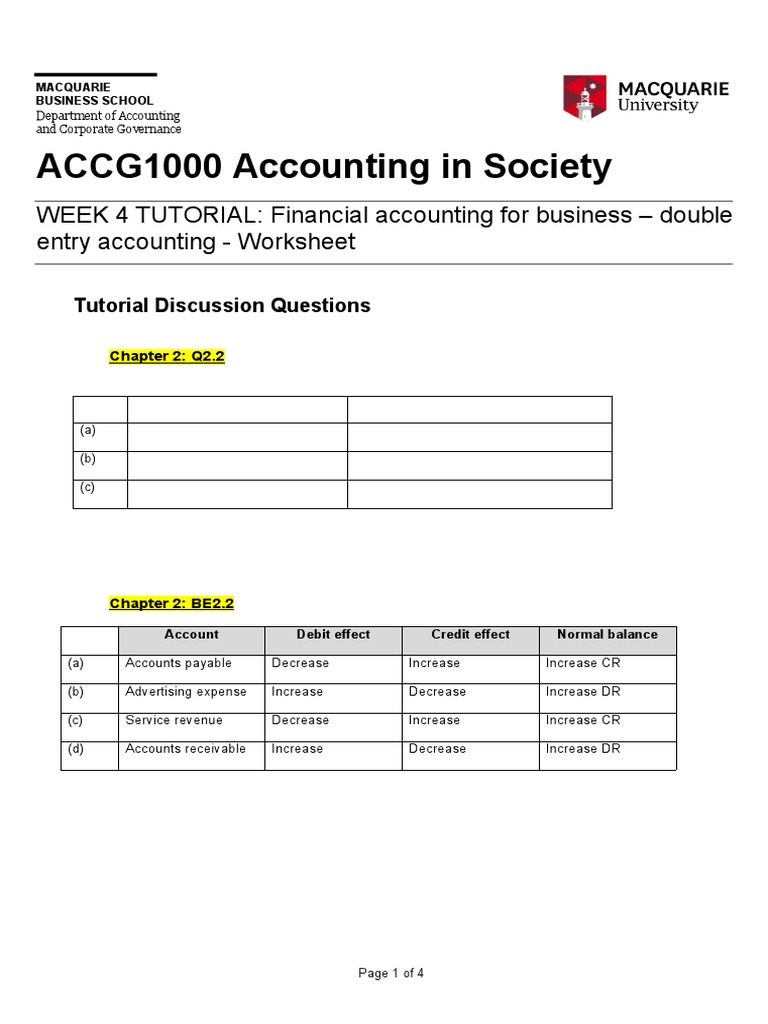 Week 4 Tutorial Workbook - 1 | PDF | Debits And Credits | Service ... Week 4 Tutorial Workbook - 1 | PDF | Debits And Credits | Service ...