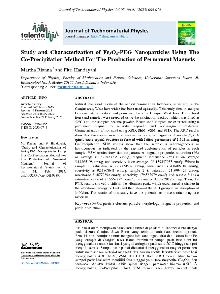 Fe3O4-PEG Nanoparticles Characterization | PDF | Polyethylene Glycol ...