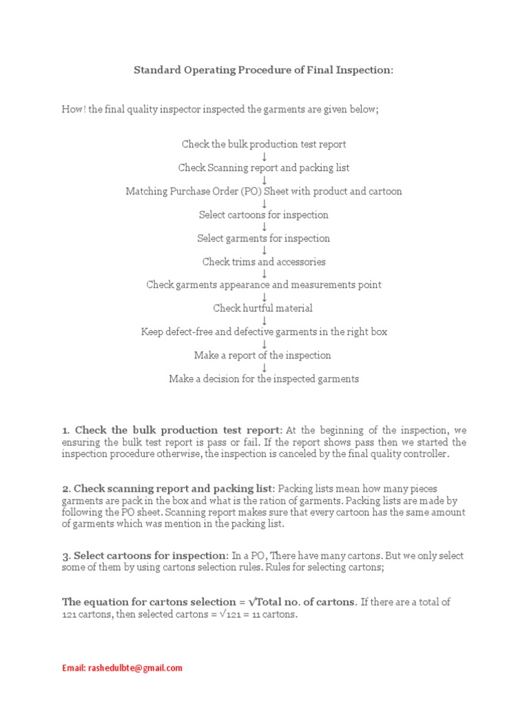 Standard Operating Procedure of Final Inspection | PDF | Length