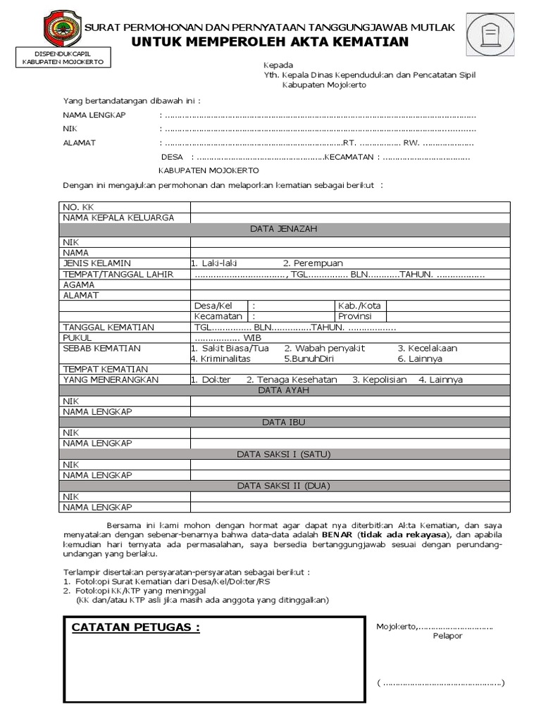 Formulir Akta Kematian Pdf