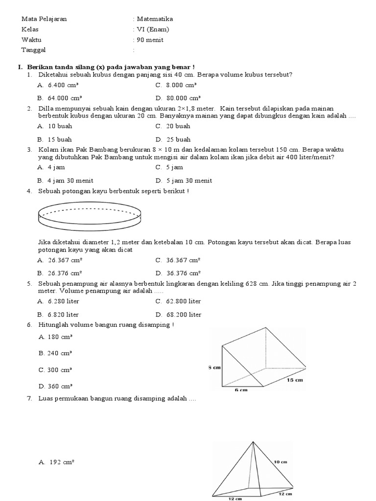 Soal PAT Matematika 6 | PDF | Metode & Bahan Ajar | Seni