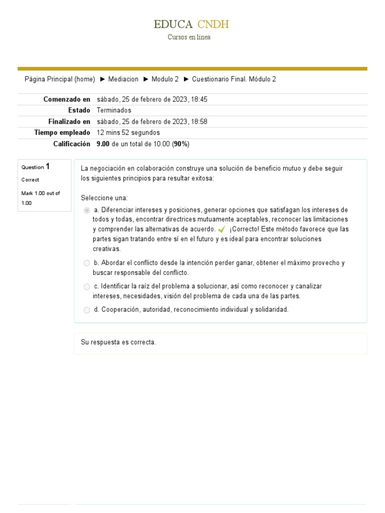Cuestionario Final. Módulo 2 | PDF | Negociación | Mediación