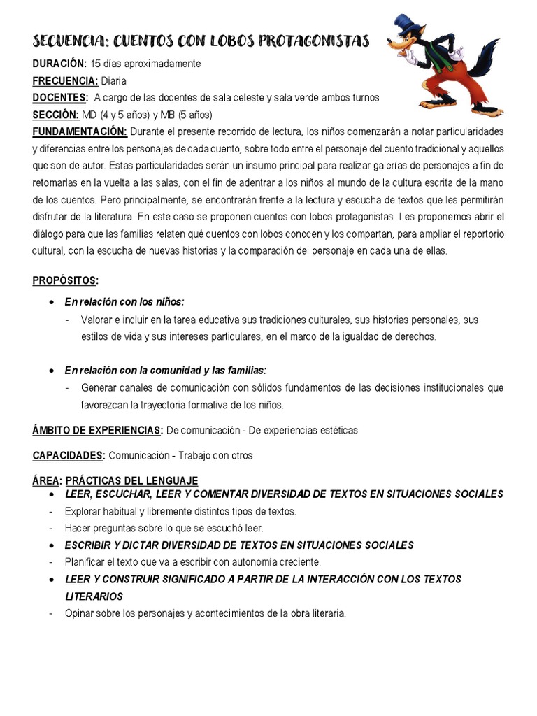 Cuentos con Lobos: Secuencia Didáctica | PDF | Cuentos | Autor