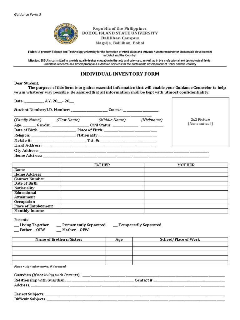 GF3 Individual Inventory Record Form | PDF
