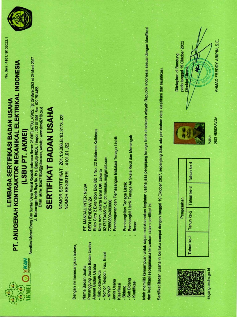SBU PT. Mandau Inter Nusa | PDF