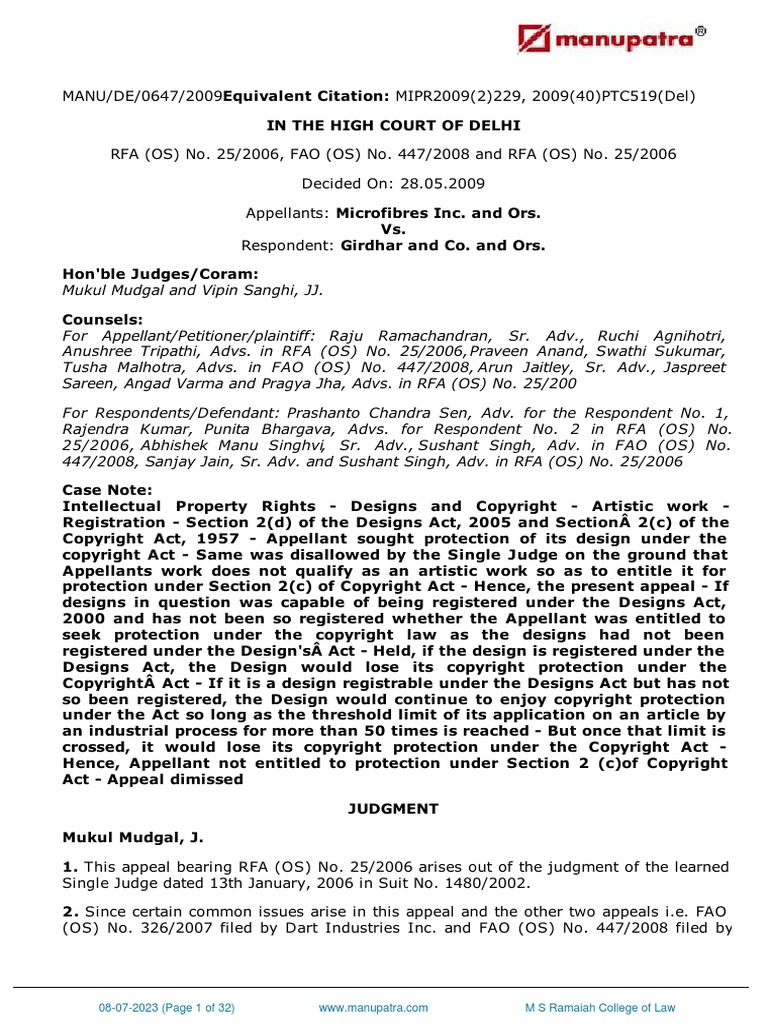 Microfibres Inc. vs. Girdhar Co. Appeal | PDF | Copyright | Copyright ...