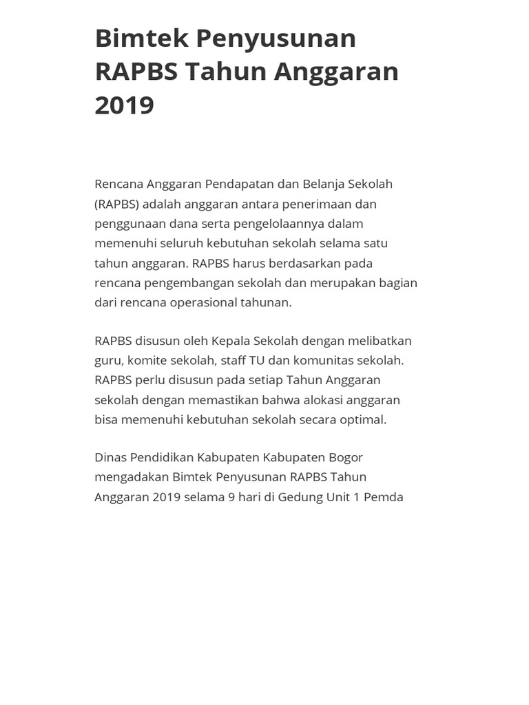 Bimtek Penyusunan RAPBS 2019 | PDF