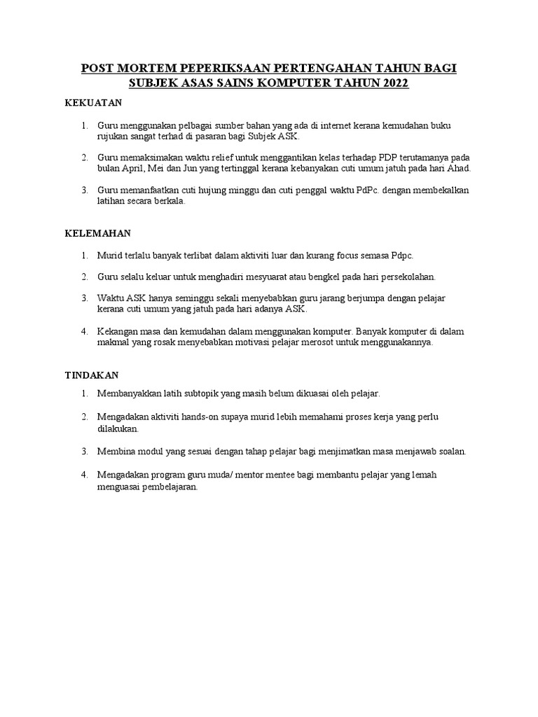 Post Mortem ASK - PPT2022 | PDF | Karier & Perkembangan | Seni