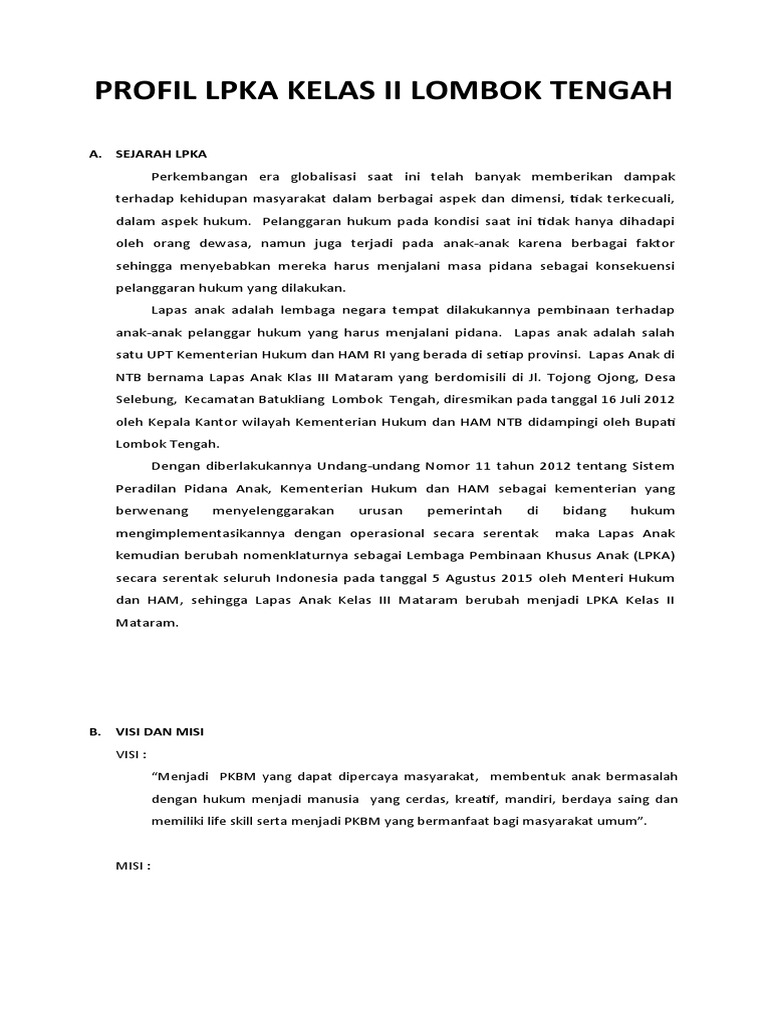 Profil LPKA | PDF | Ilmu Sosial