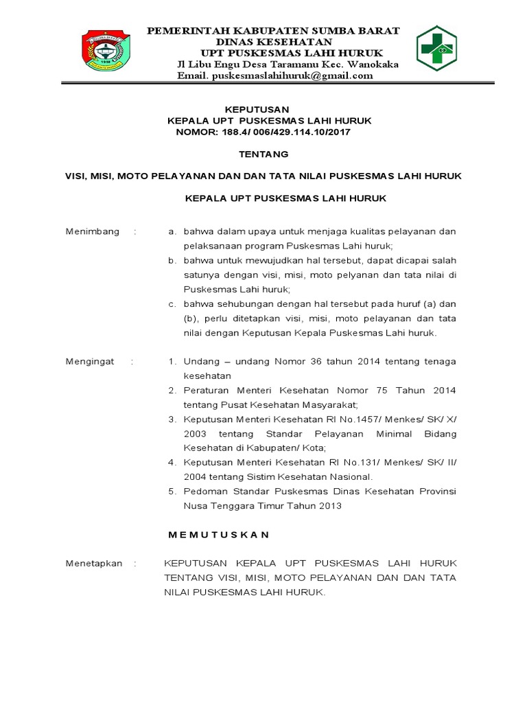 SK Visi Misi Tujuan dan tata nilai | PDF