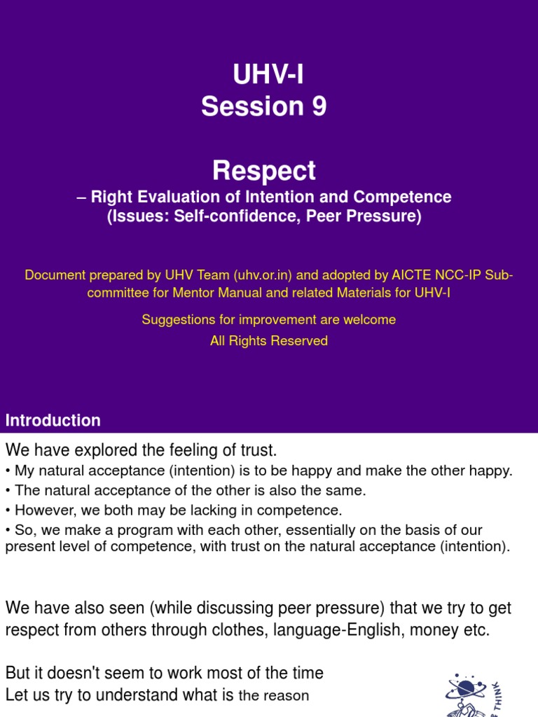Respect and Right Evaluation Guide | PDF | Psychology | Cognition