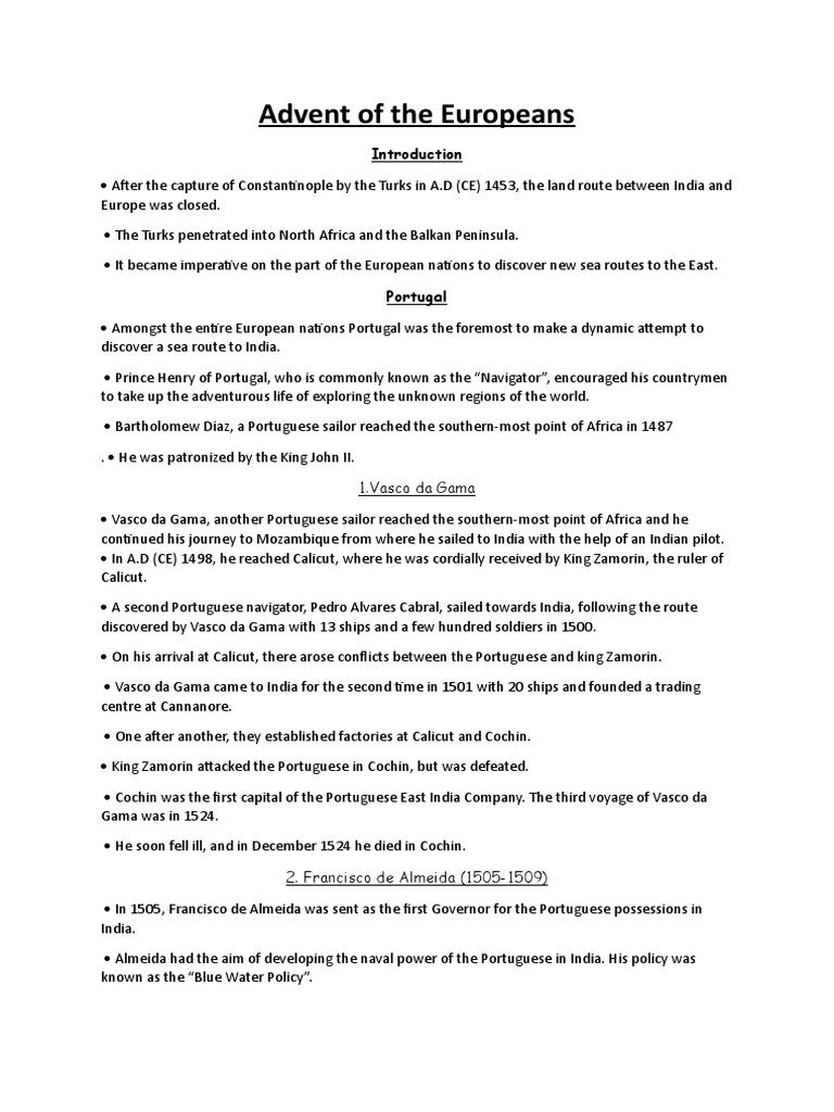 Advent of The Europeans | PDF