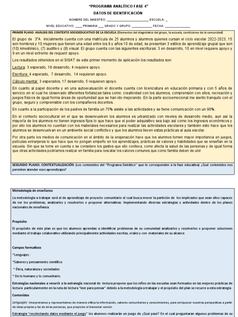 2 Programa Analitico 3 A Pdf Aprendizaje Enseñando