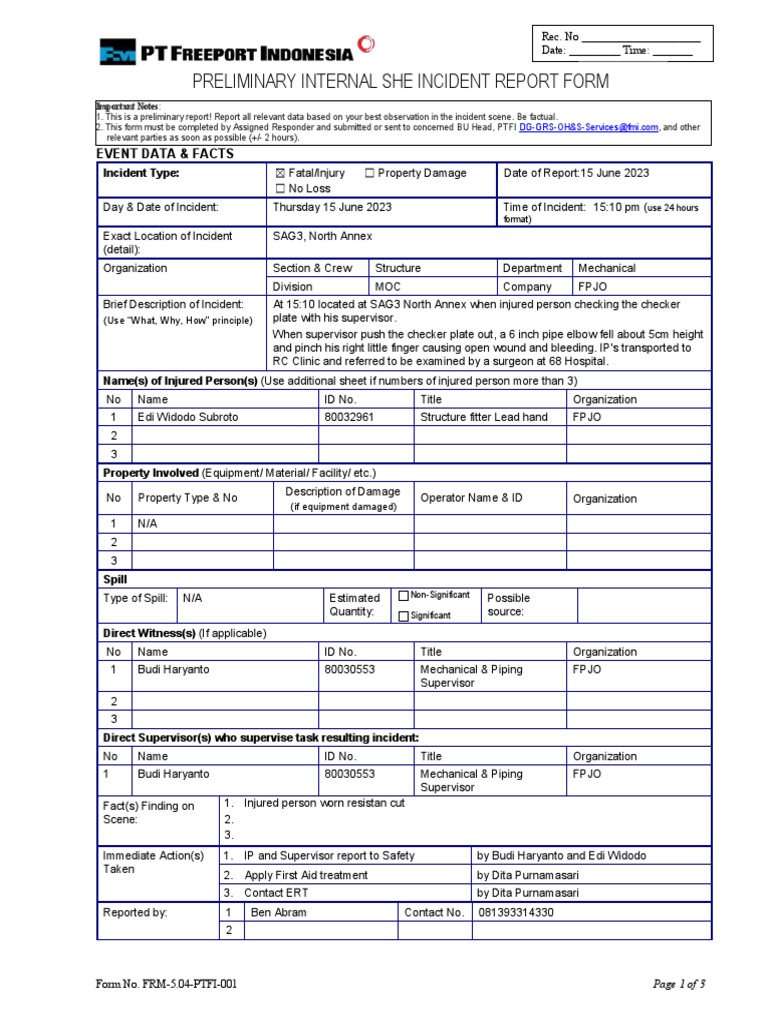 Incident Notification Report - SAG3 - Personal Injury - Edi Widodo ...