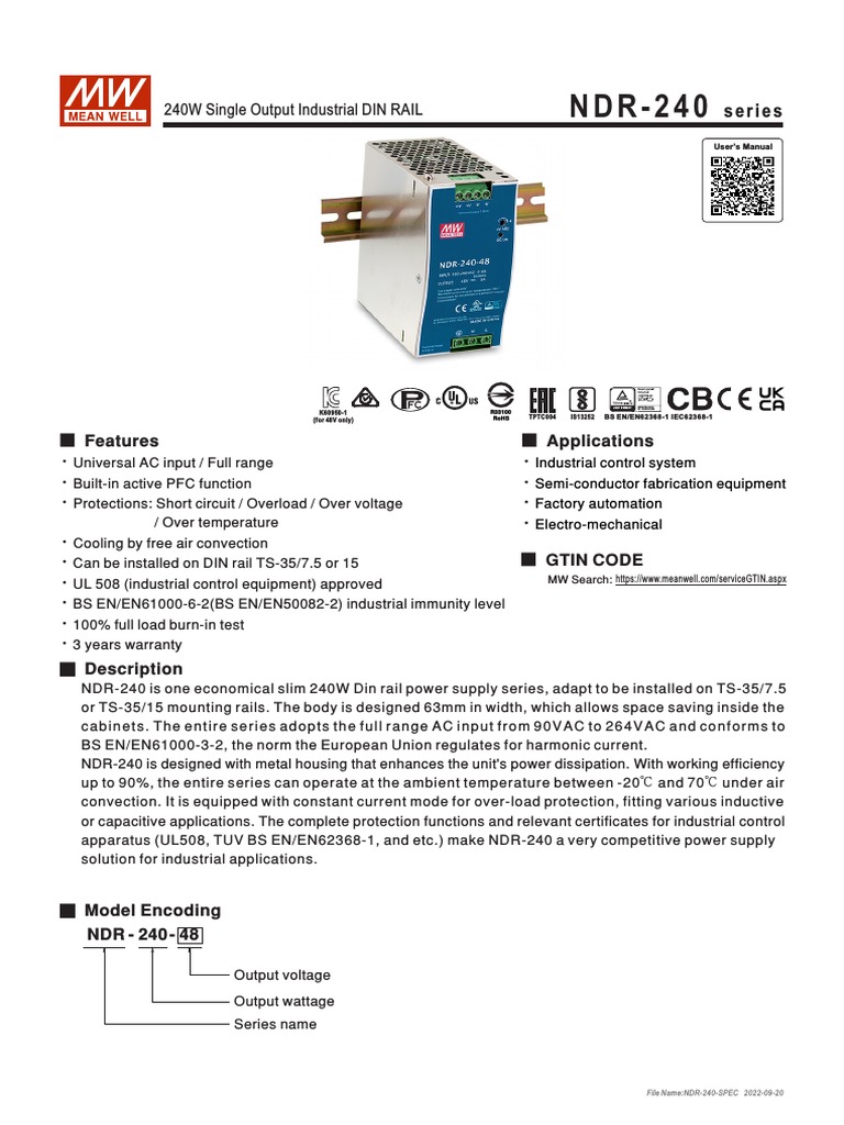 NDR 240 Spec | PDF | Rectifier | Manufactured Goods