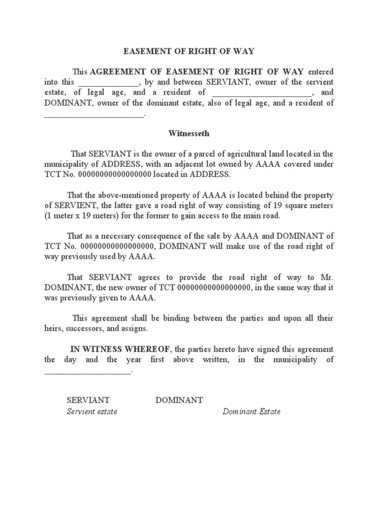 Simple Agreement of Right of Way | PDF