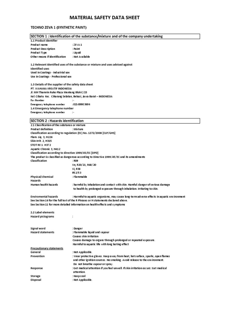 Zeva 1 - MSDS | PDF | Toxicity | Chemistry
