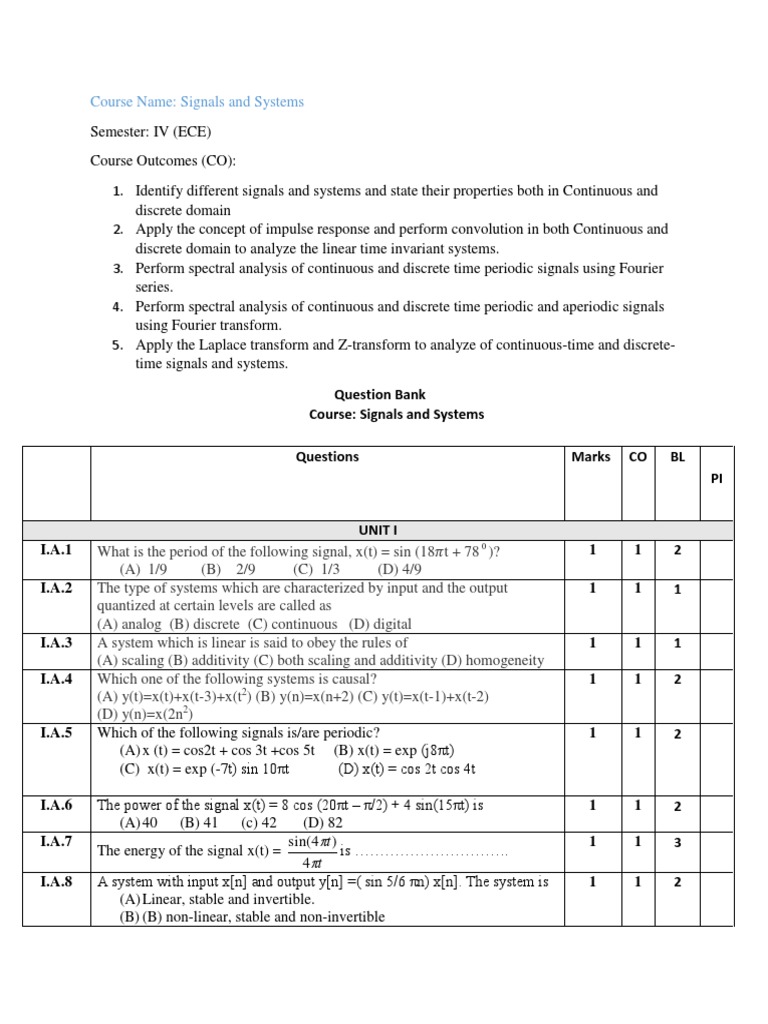 Question Bank ECE IV S&S | PDF | Applied Mathematics | Signal Processing