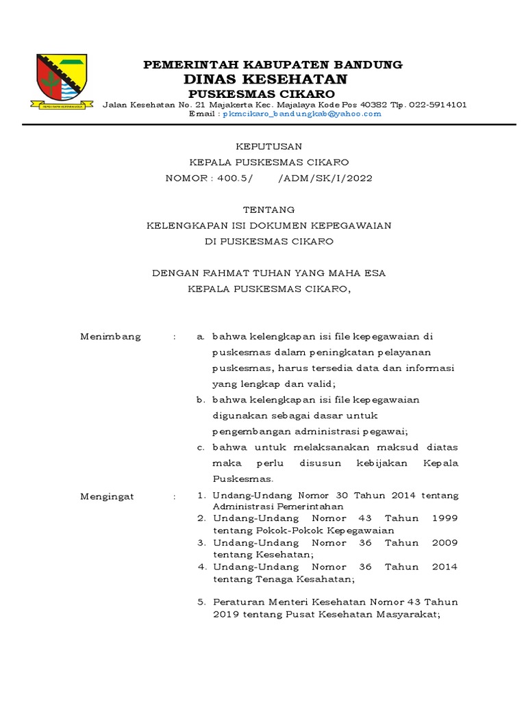 SK Kelengkapan Isi Dokumen Kepegawaian | PDF