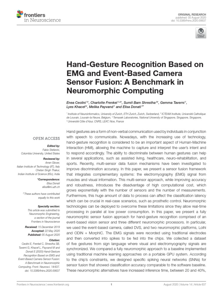 Hand-Gesture Recognition Based On EMG and Event-Based Camera Sensor Fusion: A Benchmark in ...