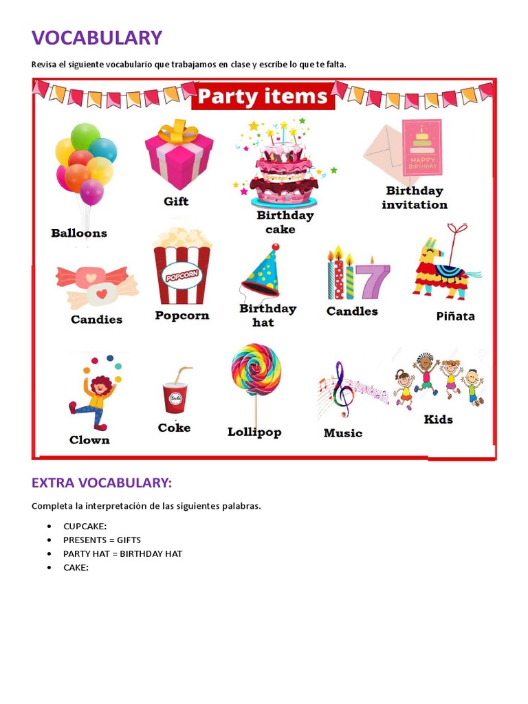 VOCABULARY Party Item | PDF