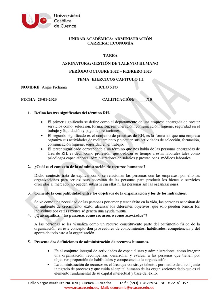 EJERCICIOS CAPITULO Angie Pichama | PDF | Gestión de recursos humanos ...