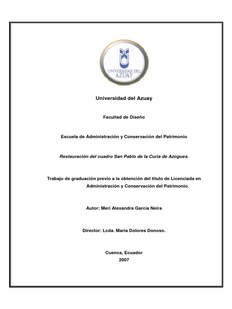 Universidad Del Azuay: Restauración Del Cuadro San Pablo de La Curia de ...