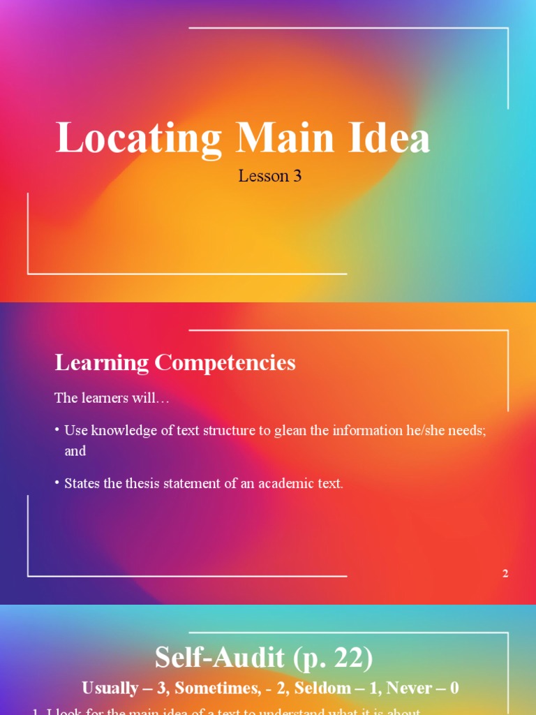 Locating Main Idea: Lesson Guide | PDF | Thesis | English As A Second ...