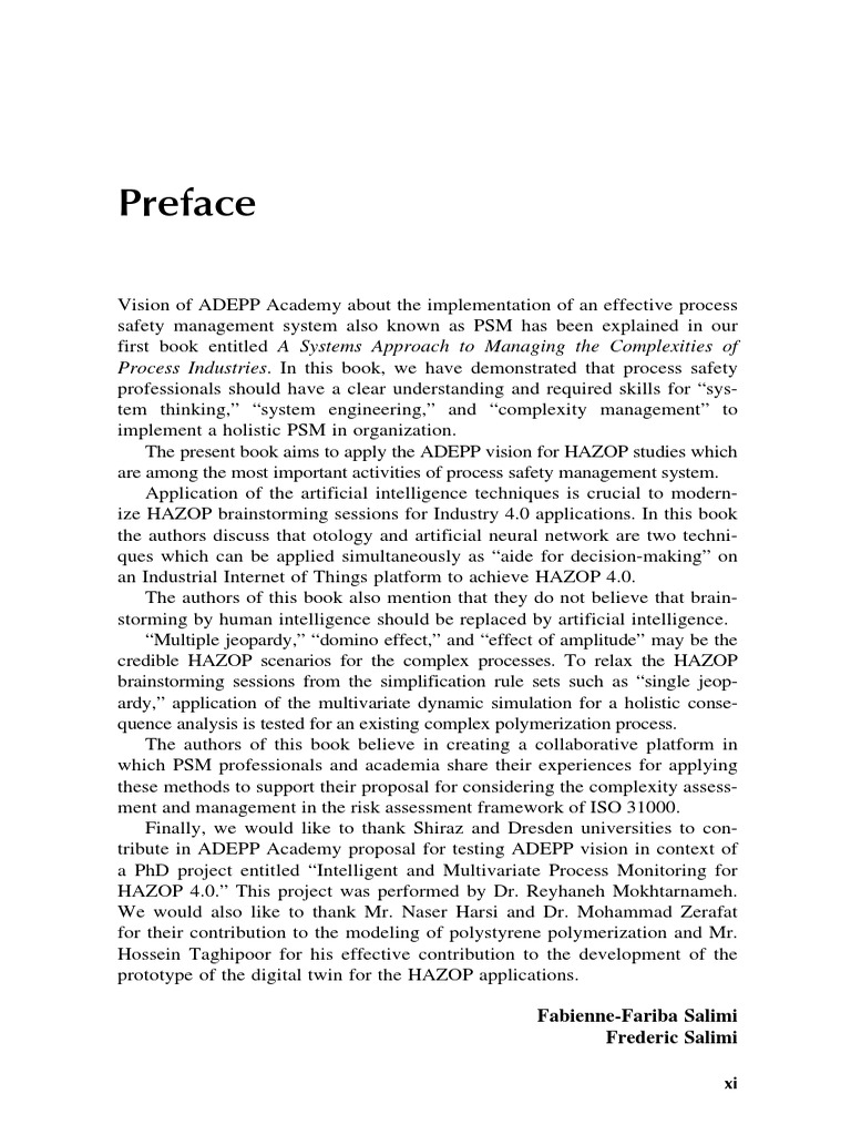 Preface - 2023 - A New Approach To HAZOP of Complex Chemical Processes | Download Free PDF ...