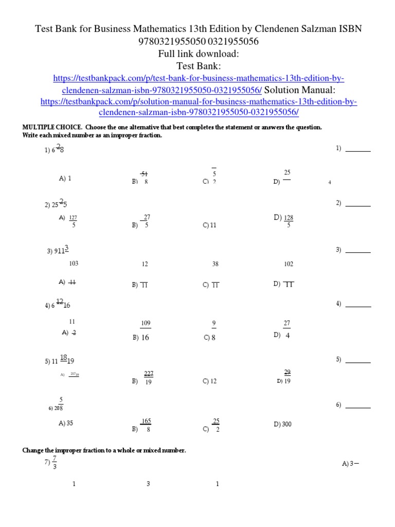 Business Mathematics 13th Edition by Clendenen Salzman ISBN Test Bank ...