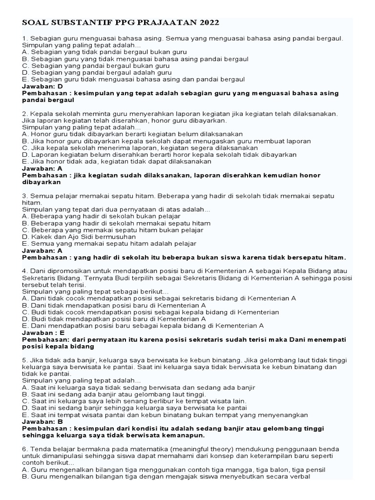 Contoh Soal Substantif PPG Prajab Dan Pembahasannya | PDF